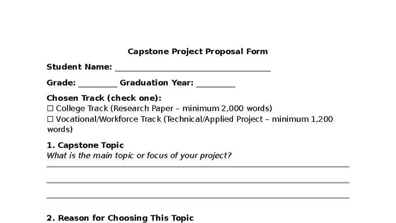 Capstone Project Proposal Form: Planning Your Final Project - Studocu