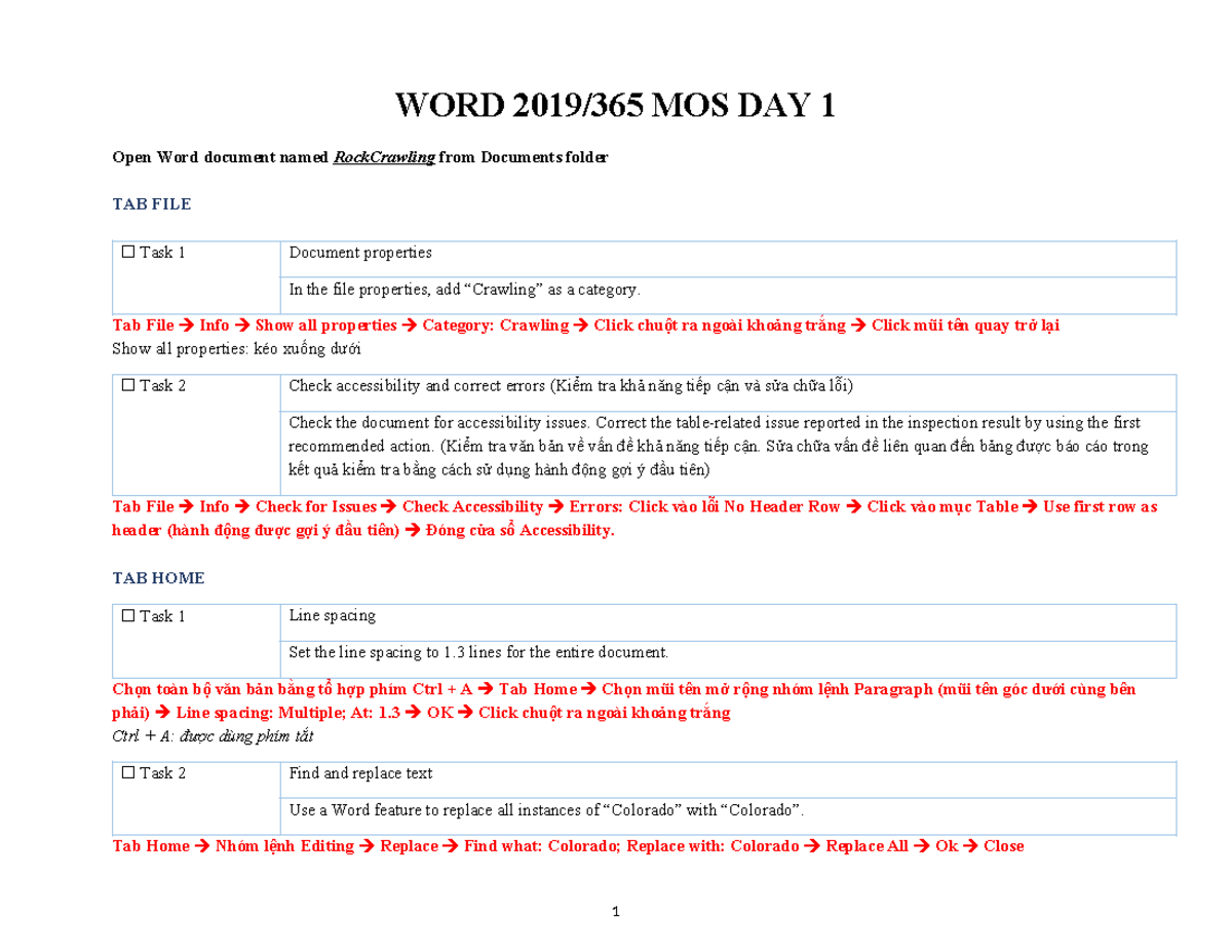 Các bước làm Word - MOS Word Chứng chỉ Ôn thi Ngày 1 - Studocu