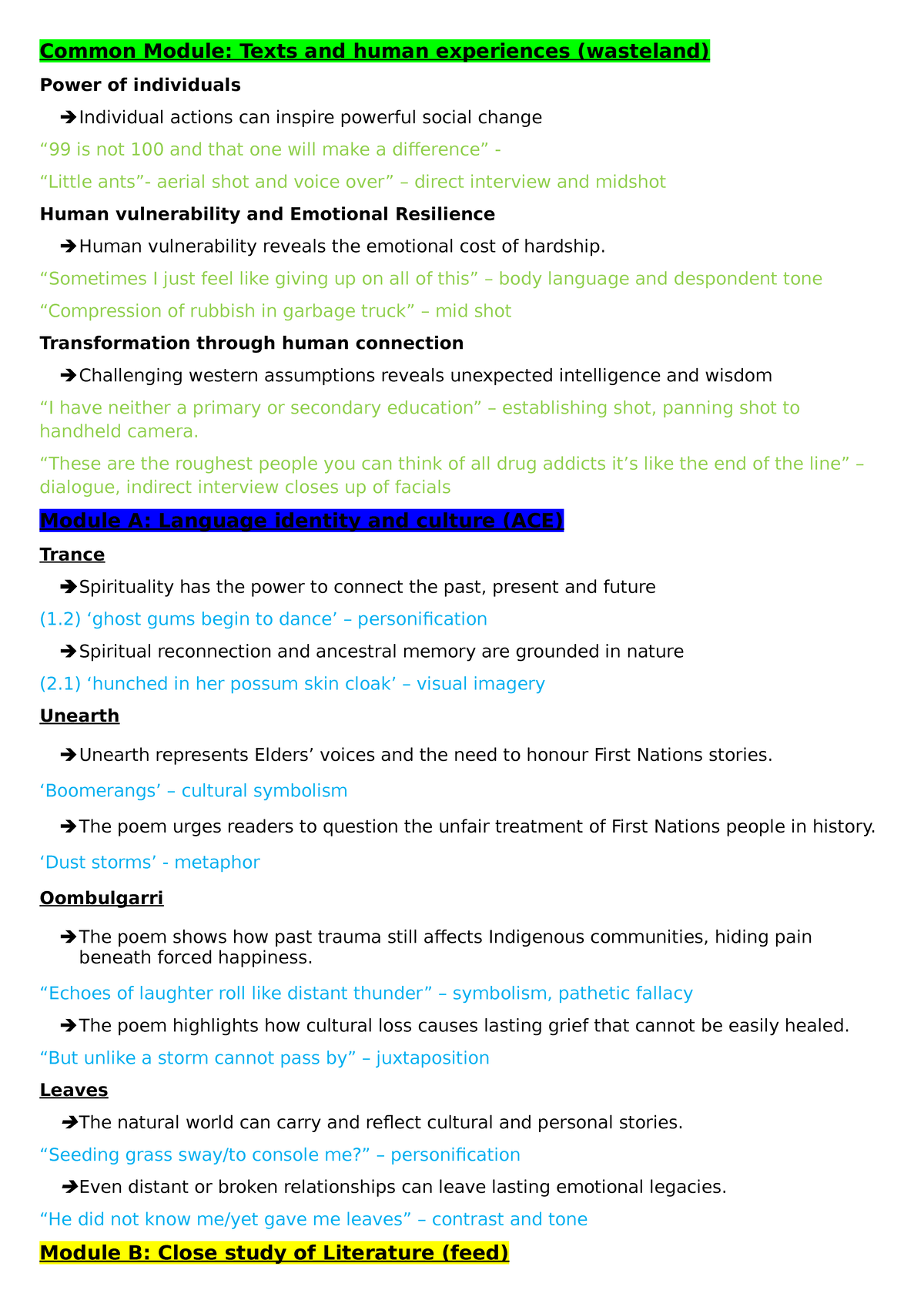 Trials Prep - Common Module: Texts & Human Experiences (Wasteland ...