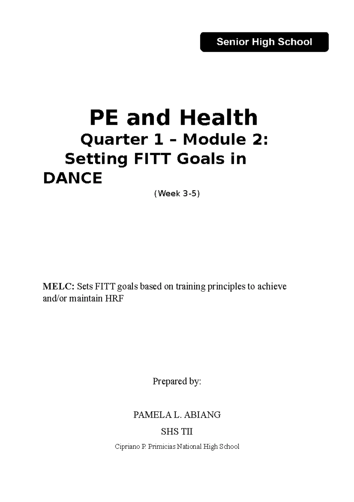 Physical Education and Health 3 Grade 12 Module 3 - PE and Health ...