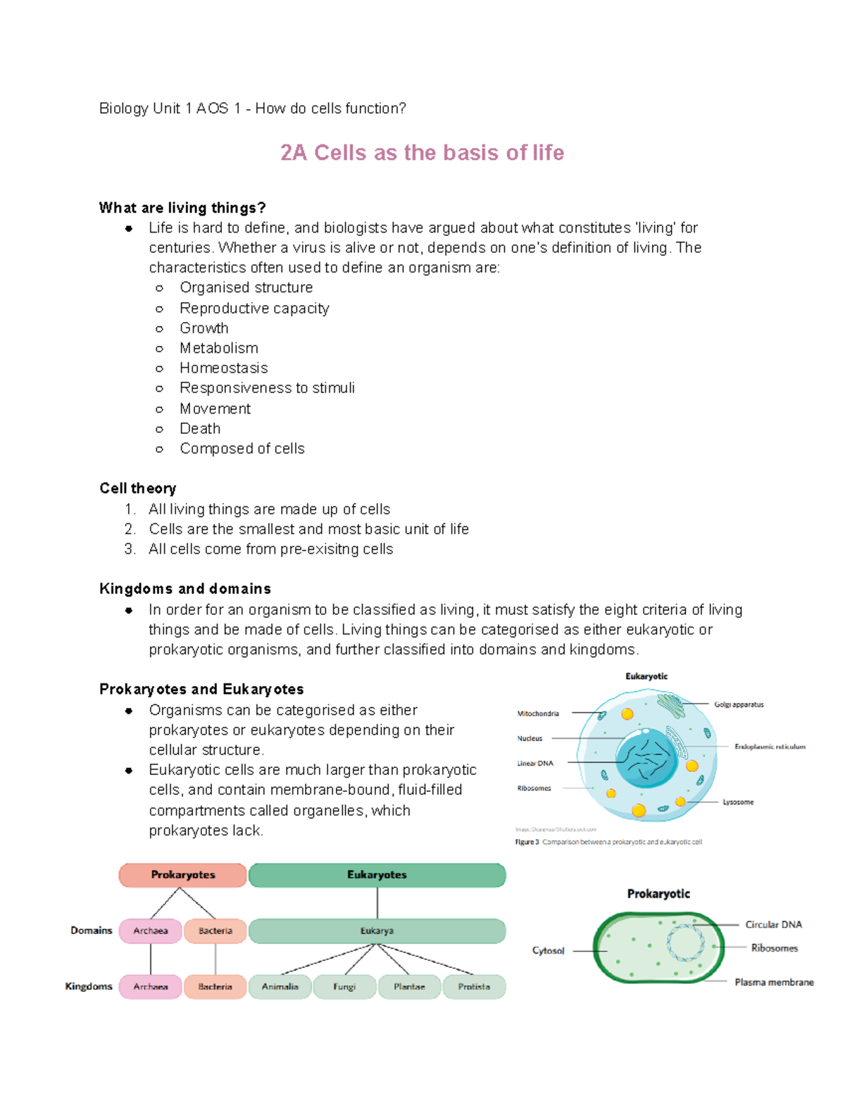 Biology Unit 1 AOS 1: Understanding Cell Function and Structure - Studocu