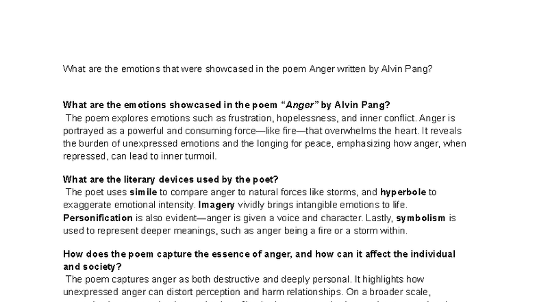 Alvin Pang - Emotions and Literary Devices in "Anger" Poem Analysis ...