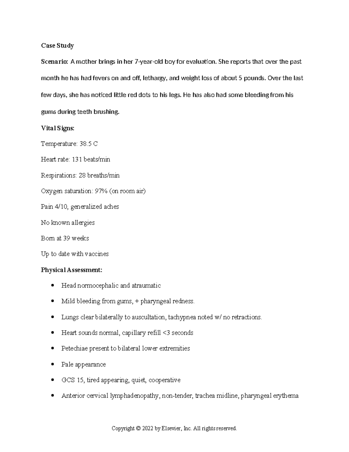 Week 7 Case Study: Pediatric Evaluation & Nursing Interventions - Studocu