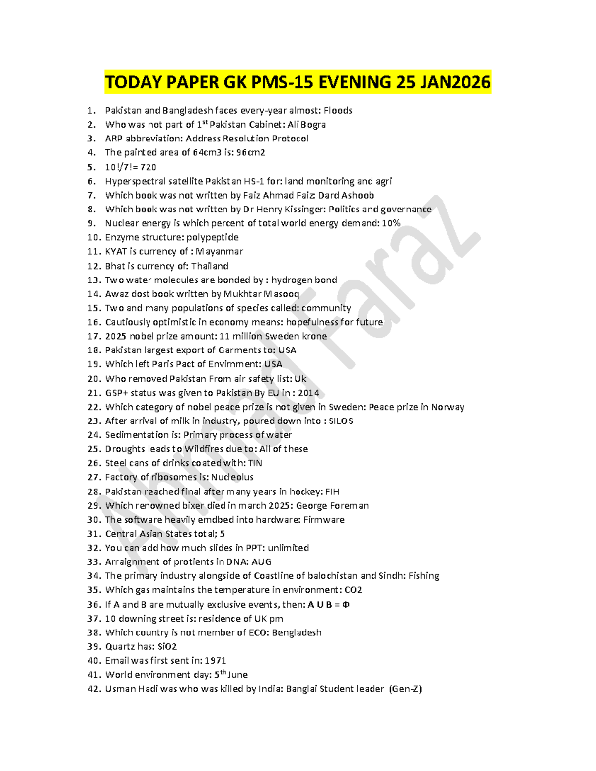 PMS-15 Evening GK Notes - 25 Jan 2026 - Studocu
