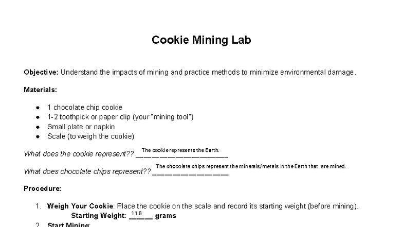 Cookie Mining Lab (2024): Understanding Environmental Impacts - Studocu