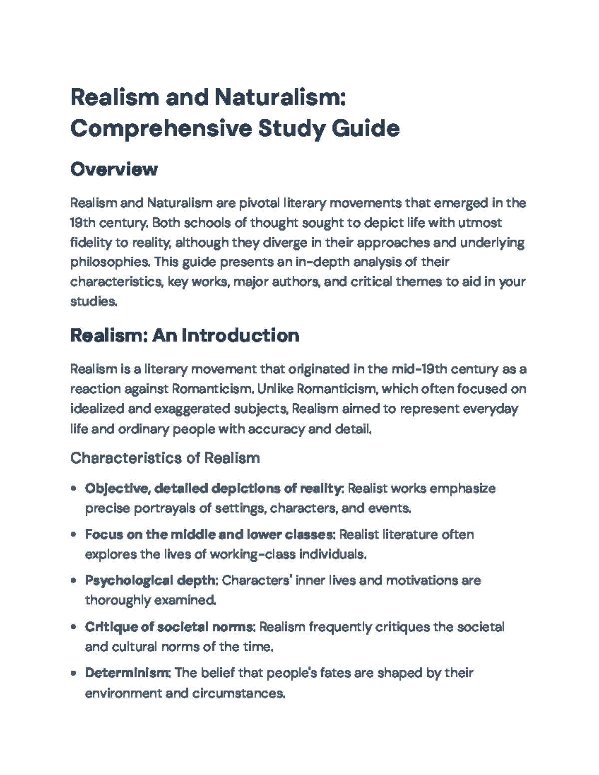 Realism and Naturalism: A Comprehensive Study Guide (ENG 101) - Realism ...