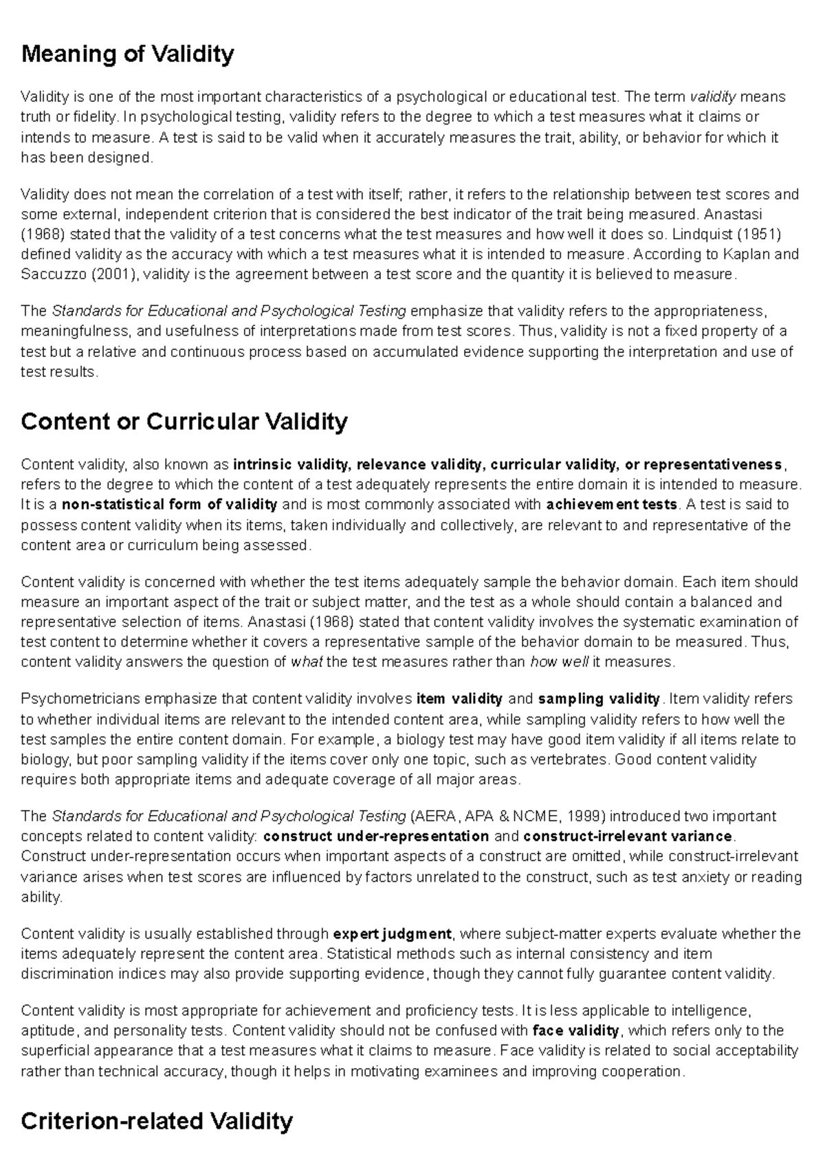 Reliability and Validity in Psychological Testing: Key Concepts - Studocu