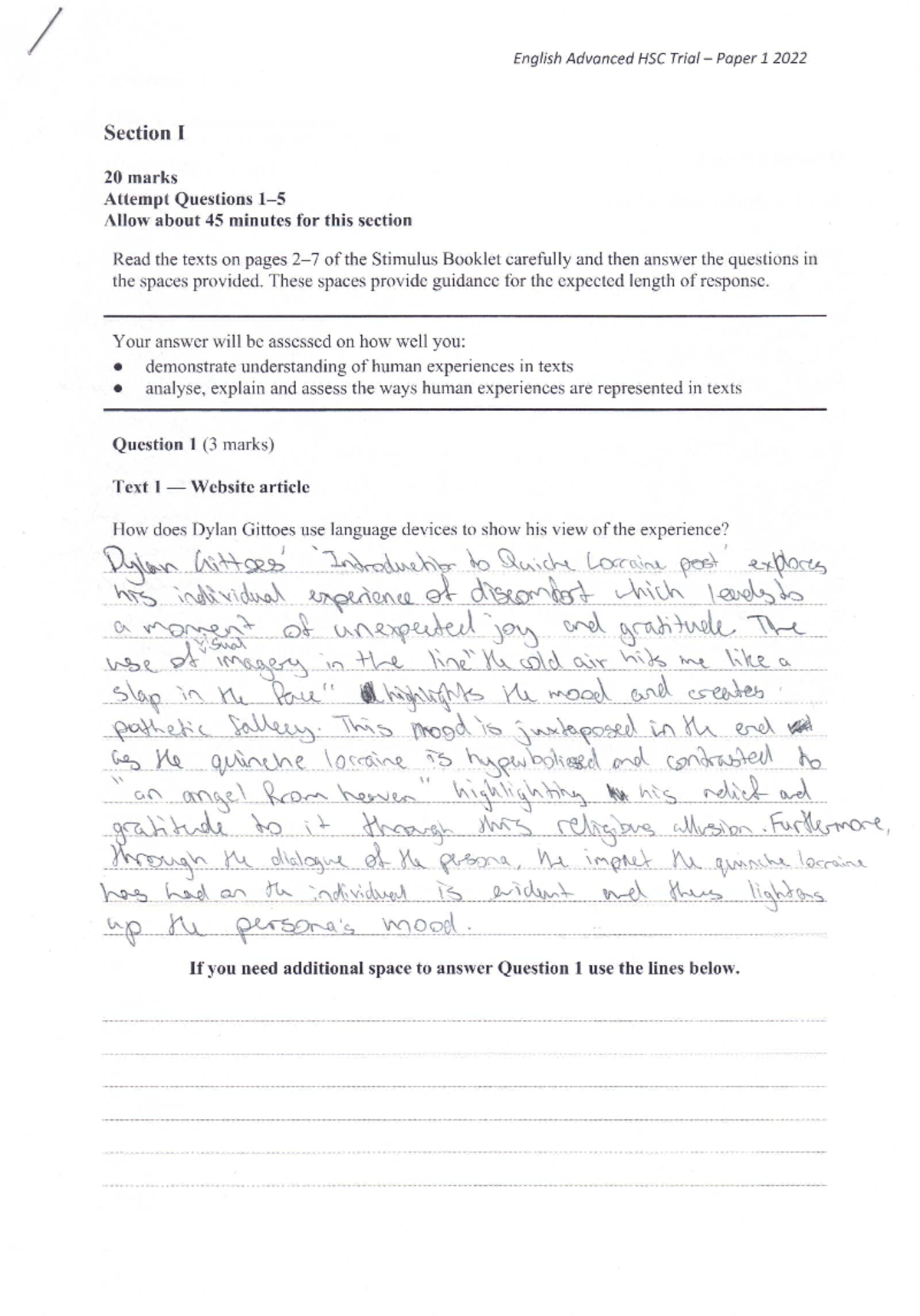 English Advanced HSC Trial Paper 1 2022: Essay Responses and Analysis ...