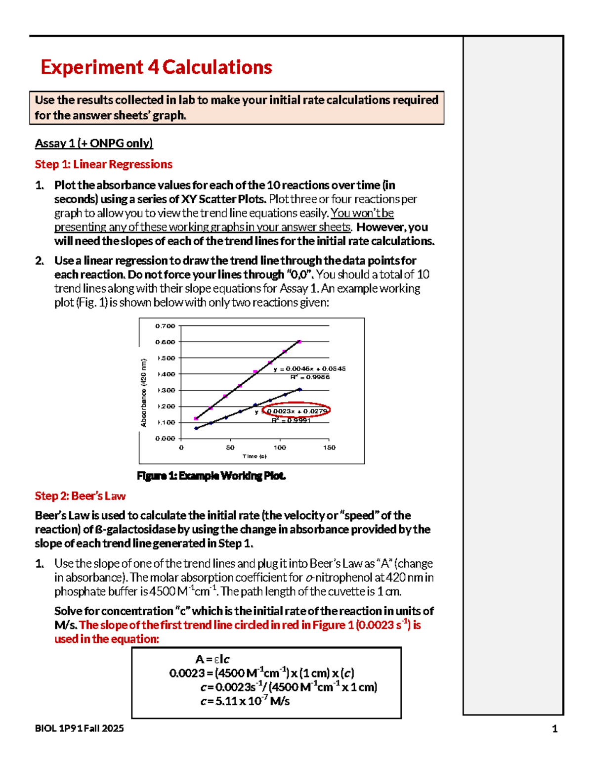 Experiment 4 Calculations for Initial Rate Determination in BIOL 1P91 ...