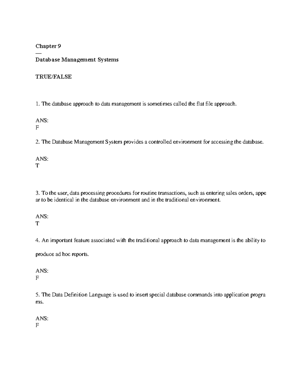 Toaz - A copy of the assignment which is true or false and a multiple choice quiz. - Chapter 9 ...