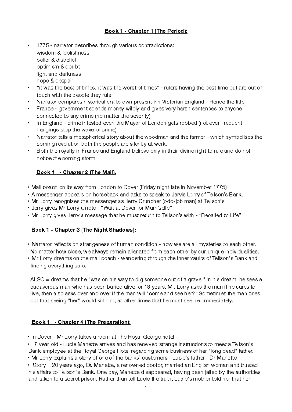 Tale Of Two Cities (ENG 101) Exam Notes: Chapters 1-24 Summary - Studocu