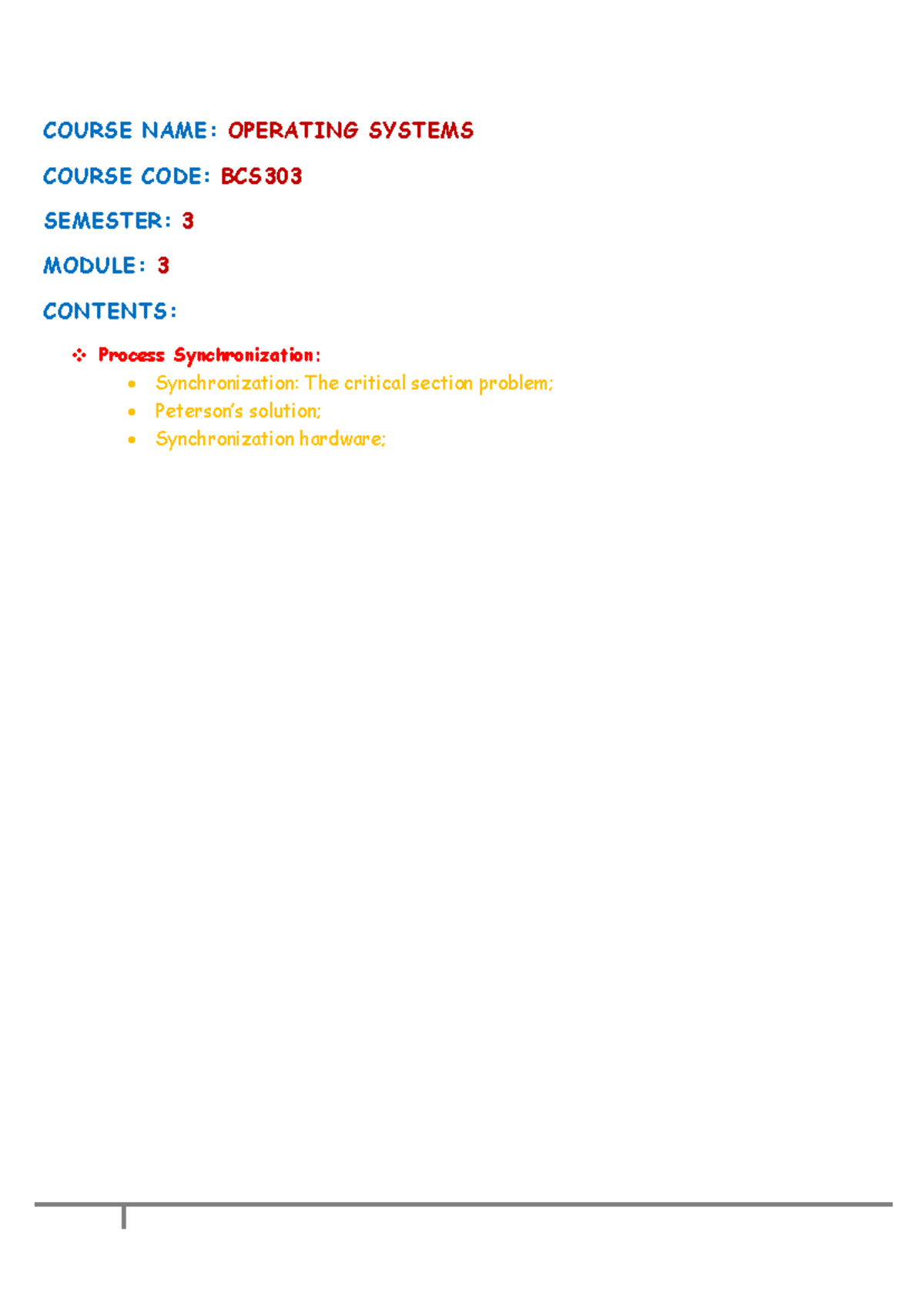 Module 3: Process Synchronization in Operating Systems (BCS) - Studocu