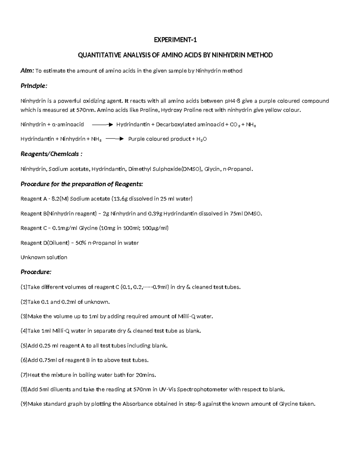 Biochemistry-expt - This is lab assignment - EXPERIMENT- QUANTITATIVE ...
