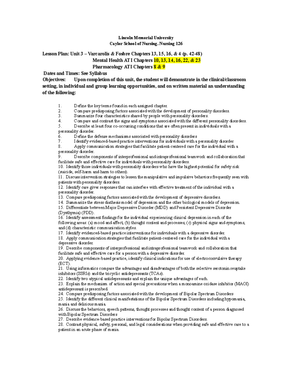 N126 Unit 3 - Comprehensive Mental Health Study Guide & Resources - Studocu