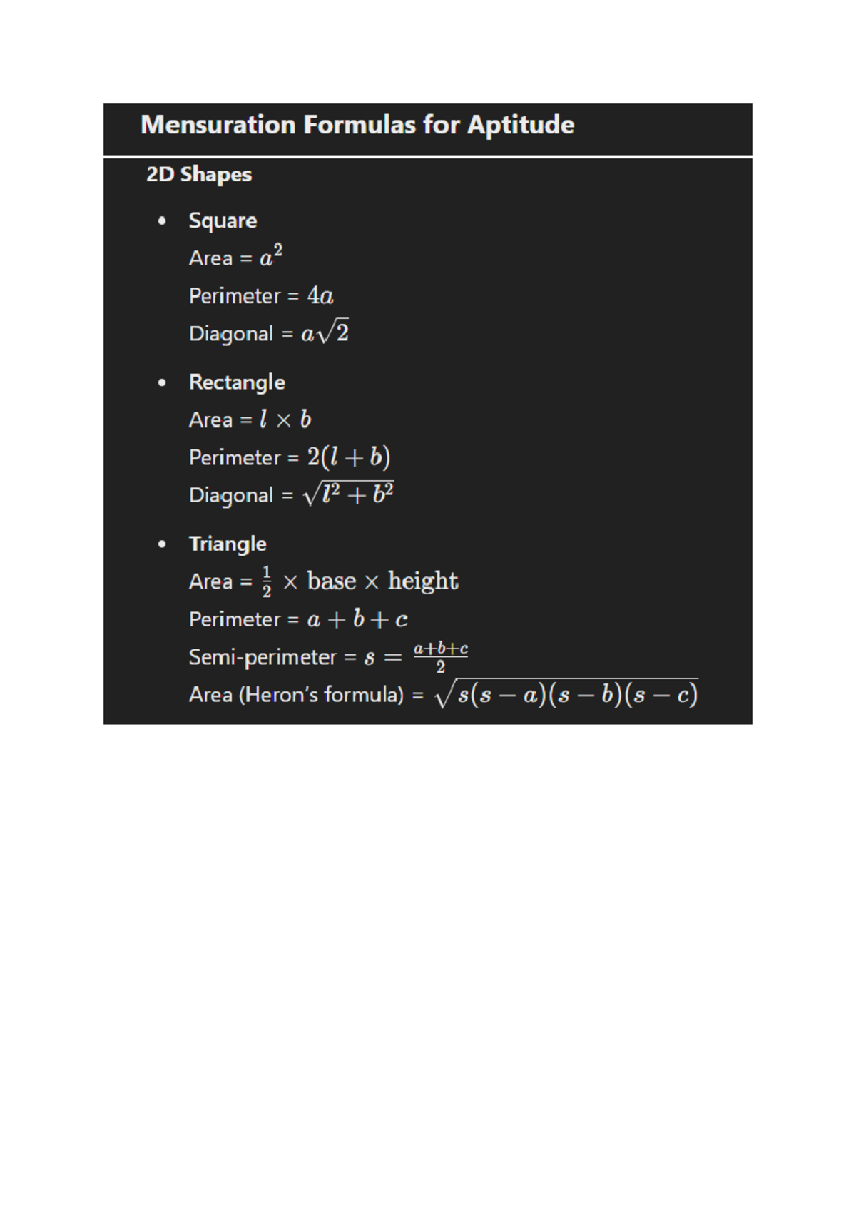 Formulas for Aptitude: Mensuration, Geometry, and Probability (Course ...