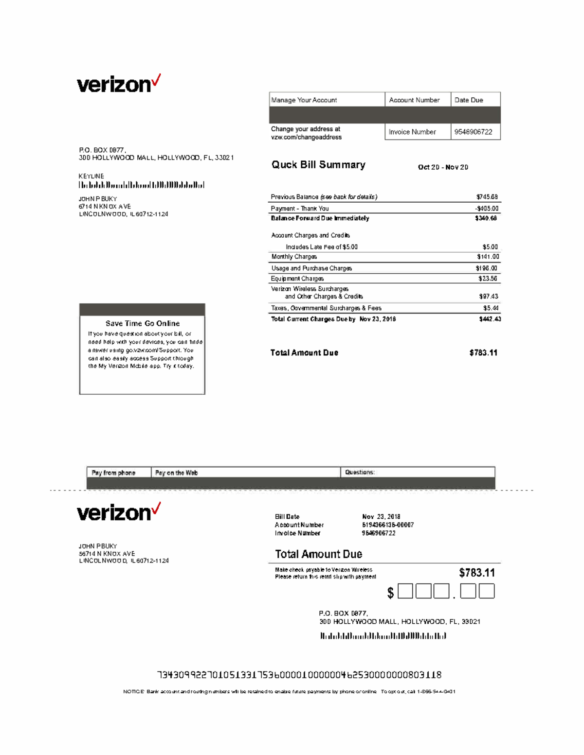 Verizon Wireless Bill Summary - Payment Due Nov 23, 2018 - Studocu
