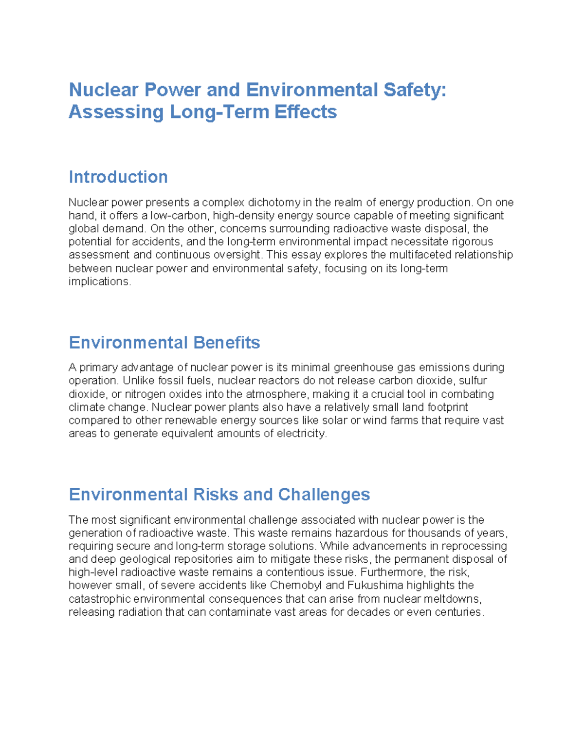 Nuclear Power and Environmental Safety: A Comprehensive Analysis - Studocu