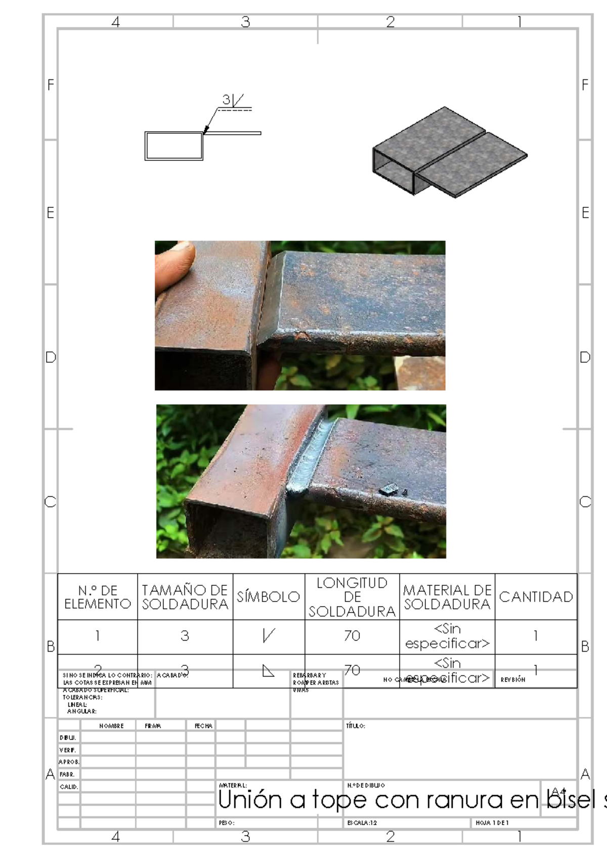 Unión a tope con ranura en bisel simple - 3 N.º DE ELEMENTO TAMAÑO DE ...