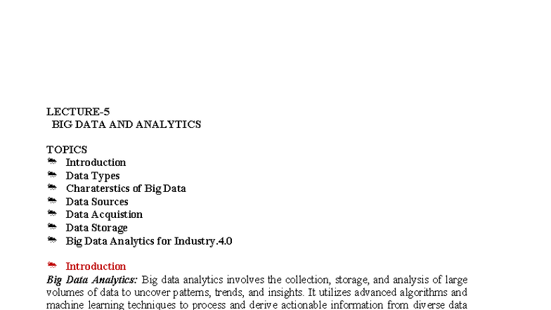 Lecture 5: BIG DATA & Analytics Overview (Course Code: 4.0) - Studocu