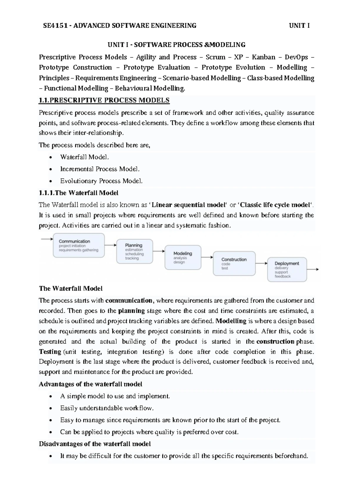 Unit I Lecture Notes Unit I Introduction Software Engineering