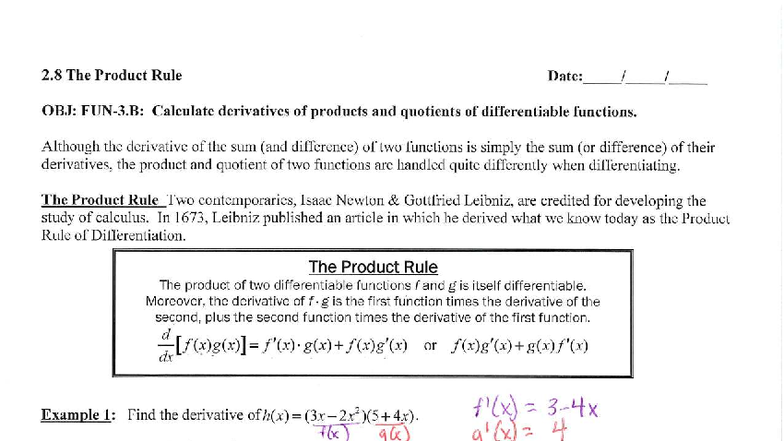 2.8 & 2.9 Product and Quotient Rules: Derivatives Explained - Studocu