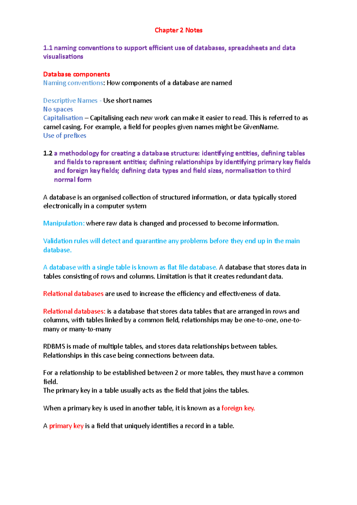 Data Analytics Chapter 2 Notes - Chapter 2 Notes 1 naming conventions ...