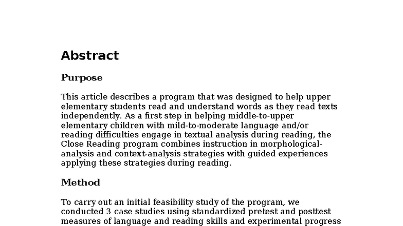 Close Reading Program for Upper Elementary Students: Case Studies - Studocu