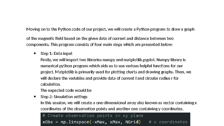 Python Project: Graphing Magnetic Field - Steps Summary - Studocu