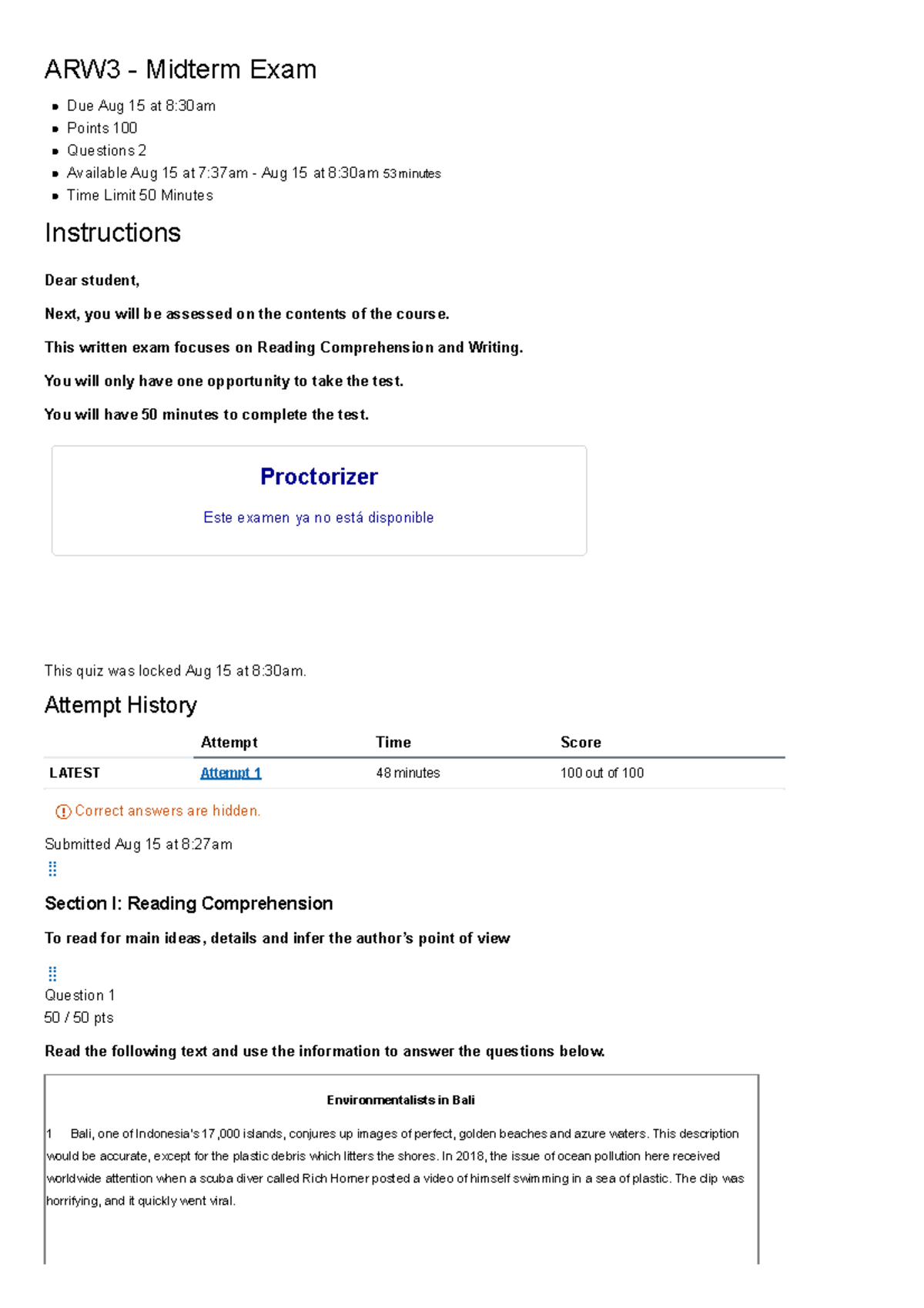 ICPNA Advanced 12 Midterm Exam: Reading Comprehension & Writing - Studocu