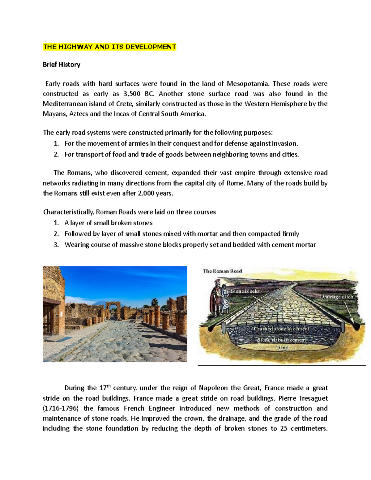 Highway History 1 - Lecture notes 4 - THE HIGHWAY AND ITS DEVELOPMENT ...