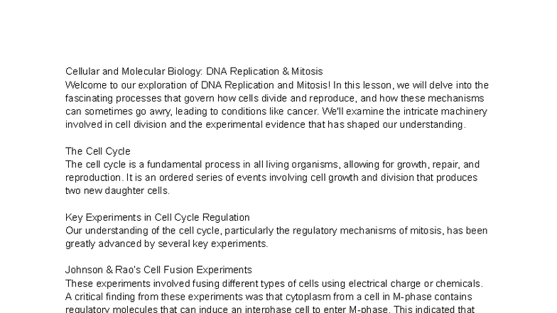 Cellular and Molecular Biology: DNA Replication & Mitosis Insights ...