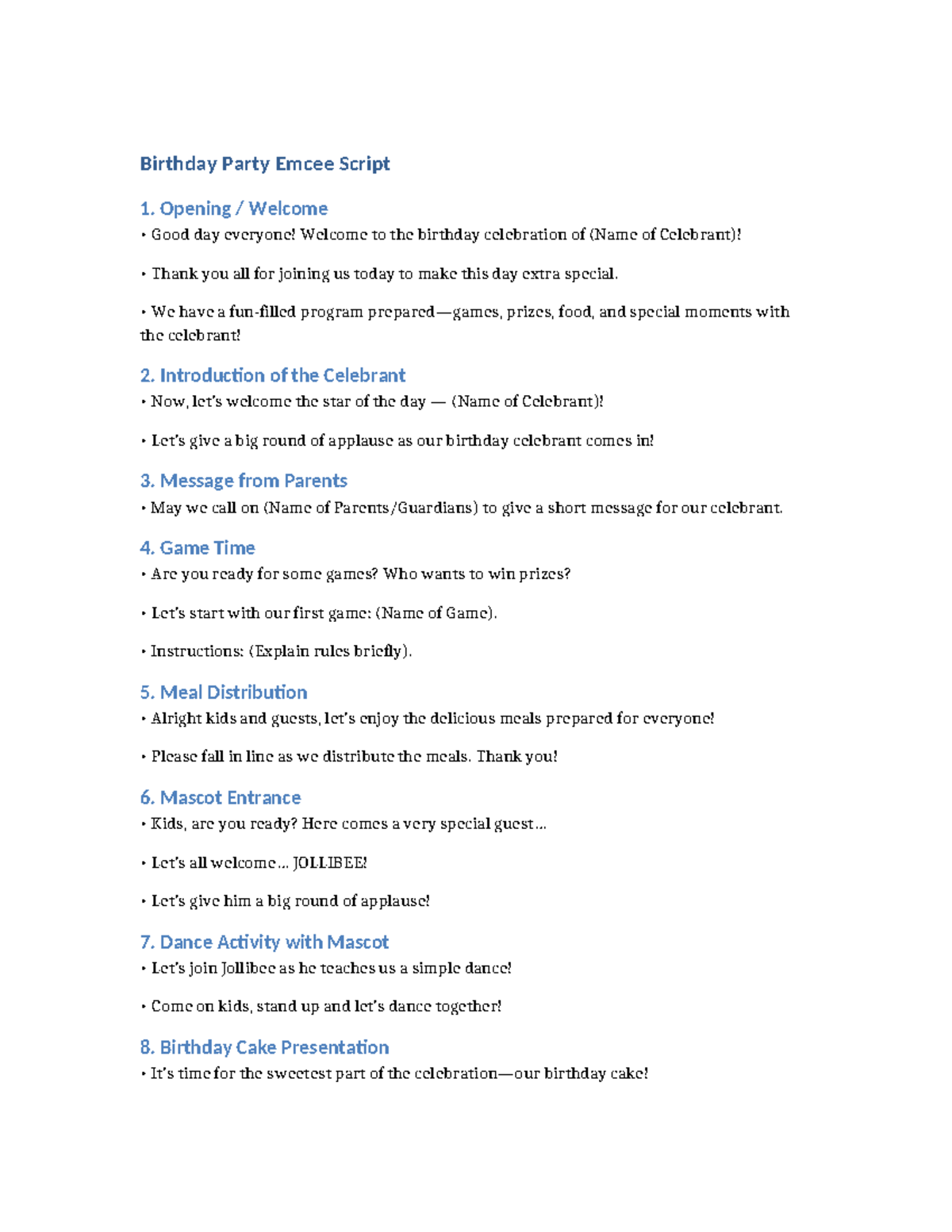 Birthday Party Emcee Script: A Fun Celebration Guide - Studocu