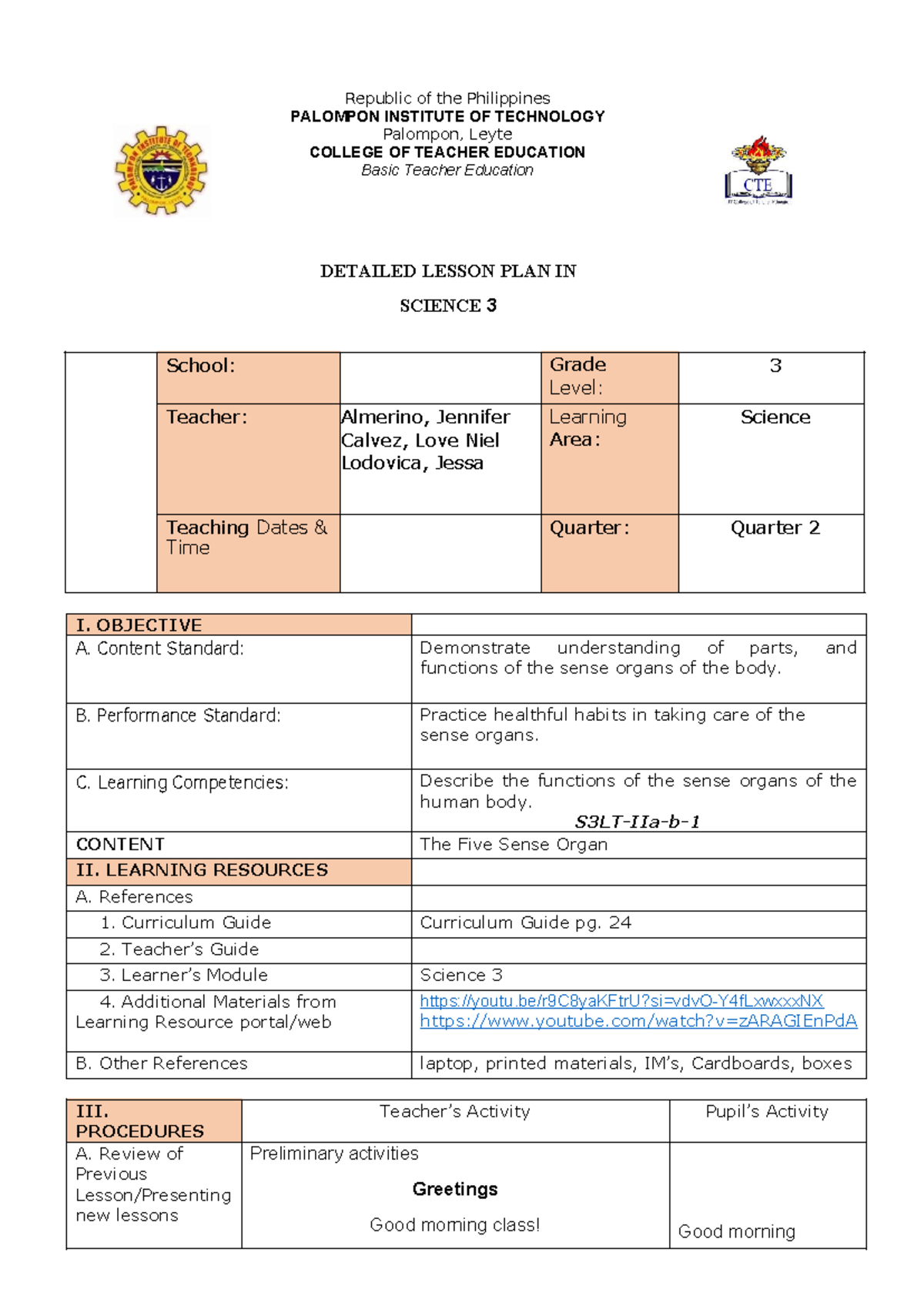 Detailed Lesson Plan in Science 3 (DLP-Science 3) - Final Exam - Studocu