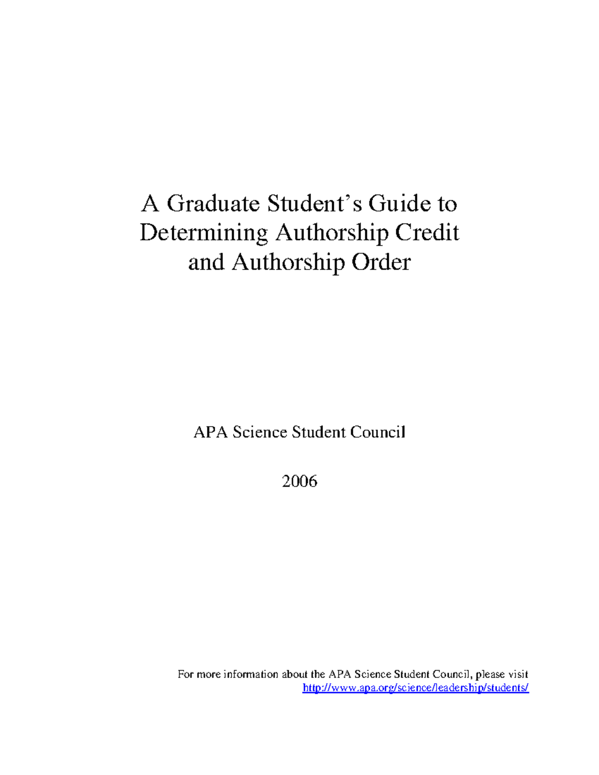 Graduate Guide to Authorship Credit & Order, APA Style - Studocu