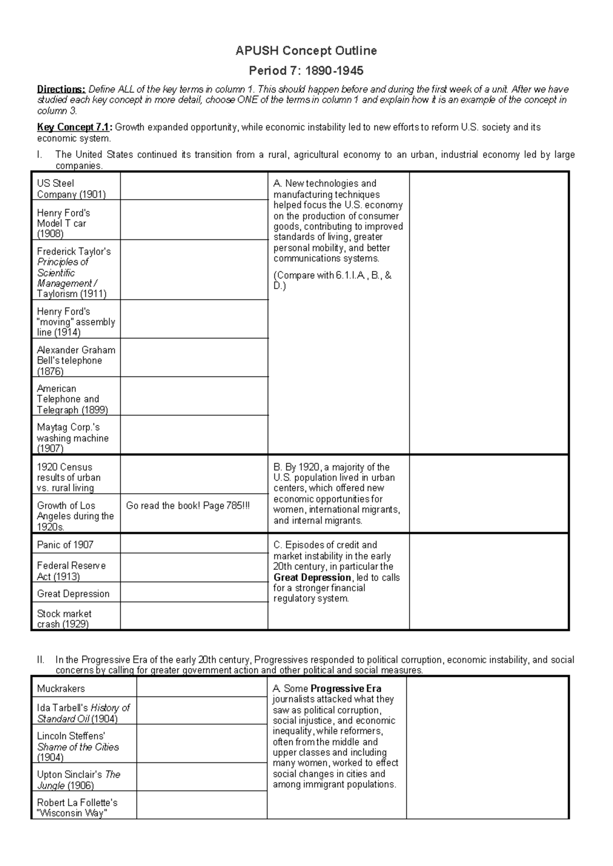 APUSH Period 7: Concept Outline & Key Definitions (1890-1945) - Studocu