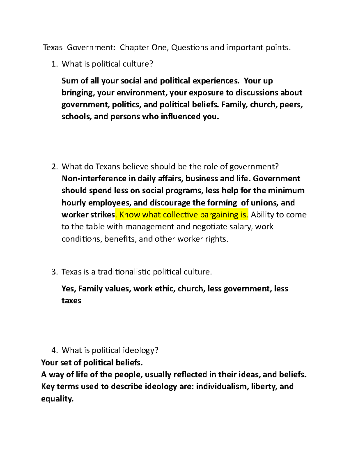 Texas Government: Chapter 1 Questions and Key Insights - Studocu
