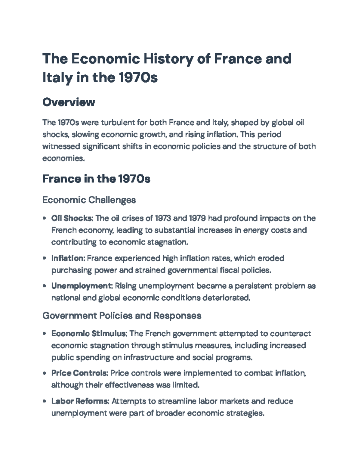 The Economic Challenges of France and Italy in the 1970s: A Comparative ...