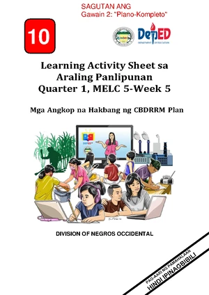 Araling Panlipunan 10 LAS #5: Mga Hakbang sa CBDRRM Plan - Studocu