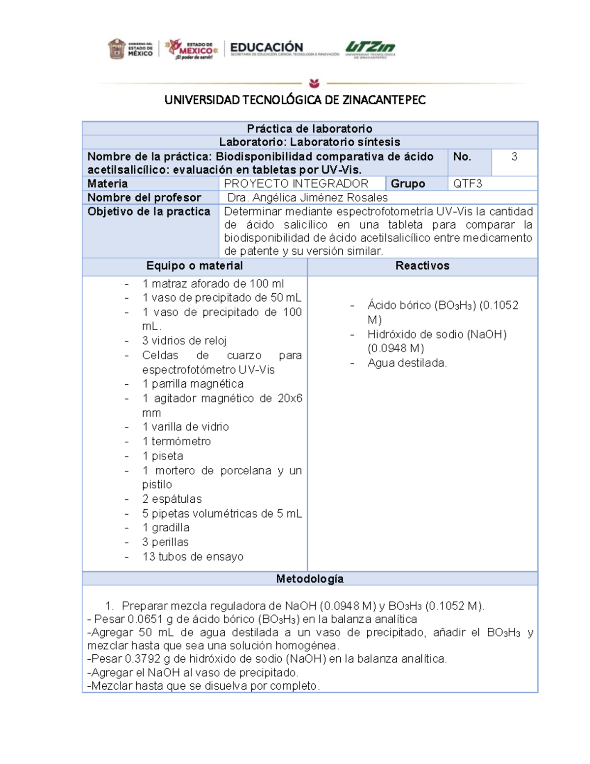 Práctica 3: Biodisponibilidad de Ácido Acetilsalicílico - UV-VIS AAS ...