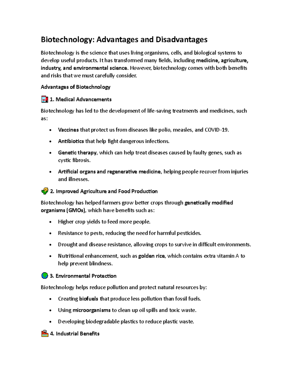 Biotechnology advantage and disavantages - Biotechnology: Advantages ...