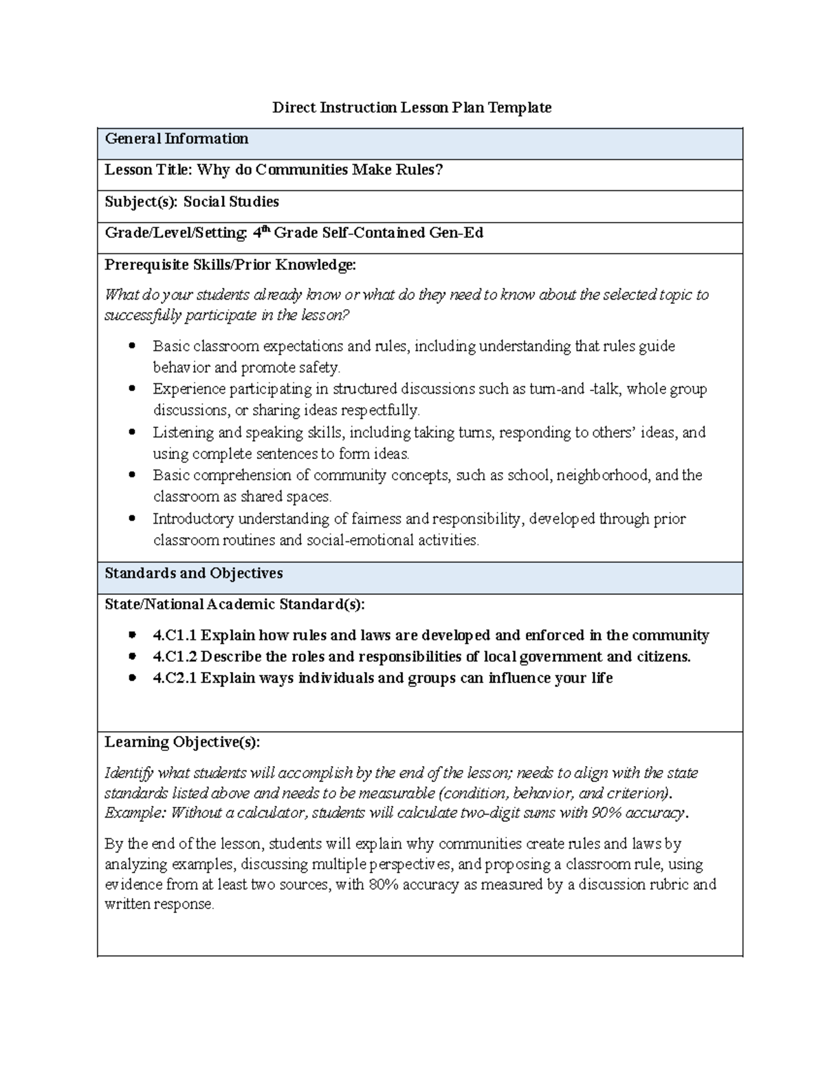 D674 Social Studies Lesson Plan: Why Communities Make Rules? - Studocu