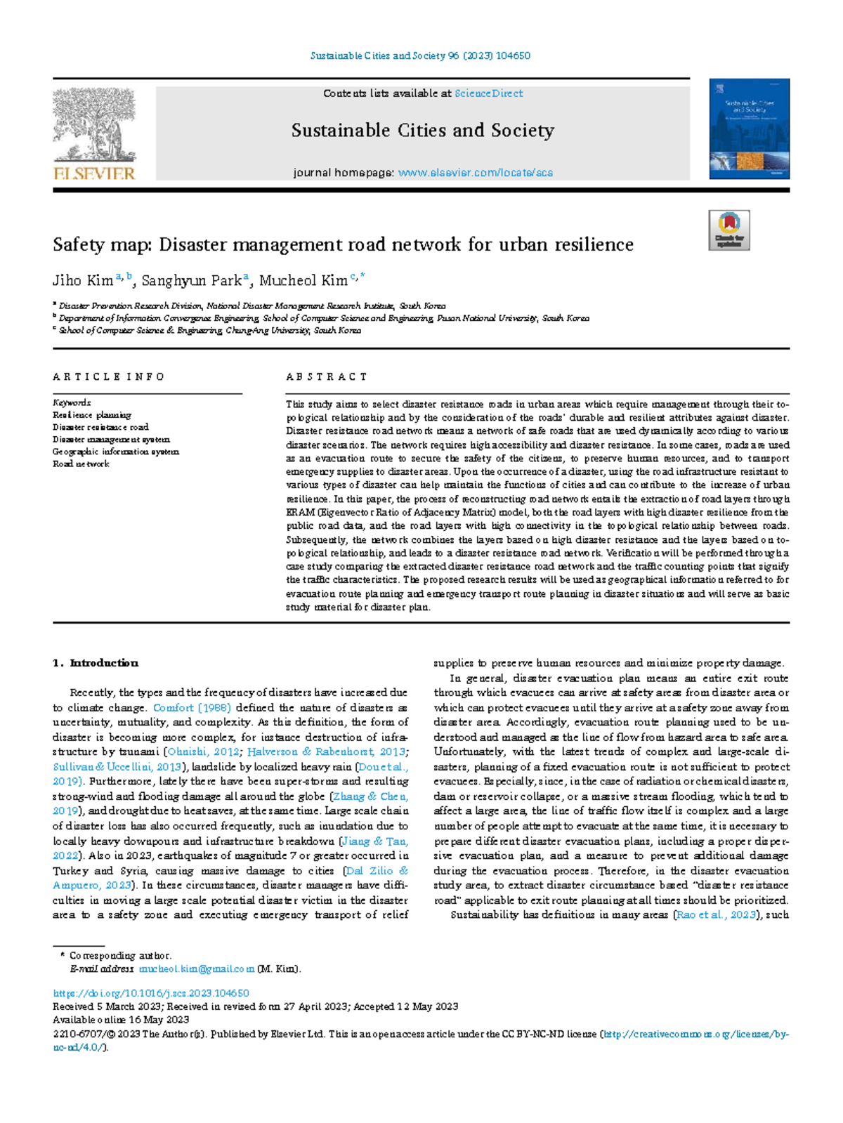 Disaster Resistance Road Network for Urban Resilience: A Study (SCS 96 ...