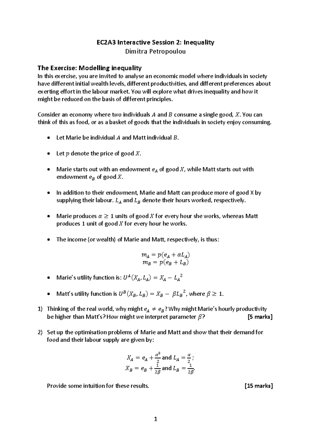 EC2A3 Interactive Session 2: Modelling Economic Inequality - Studocu