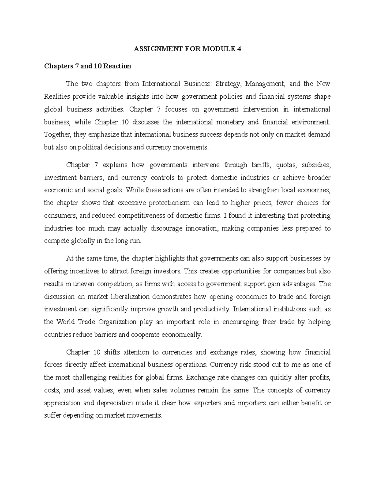 Module 4 Assignment: Insights from Chapters 7 & 10 on Global Business ...