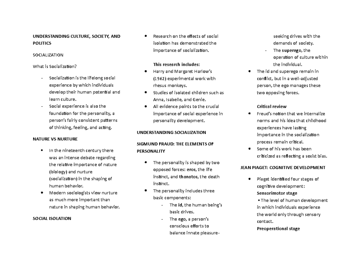UCSP 9 - Lecture Notes on Socialization and Human Development - Studocu