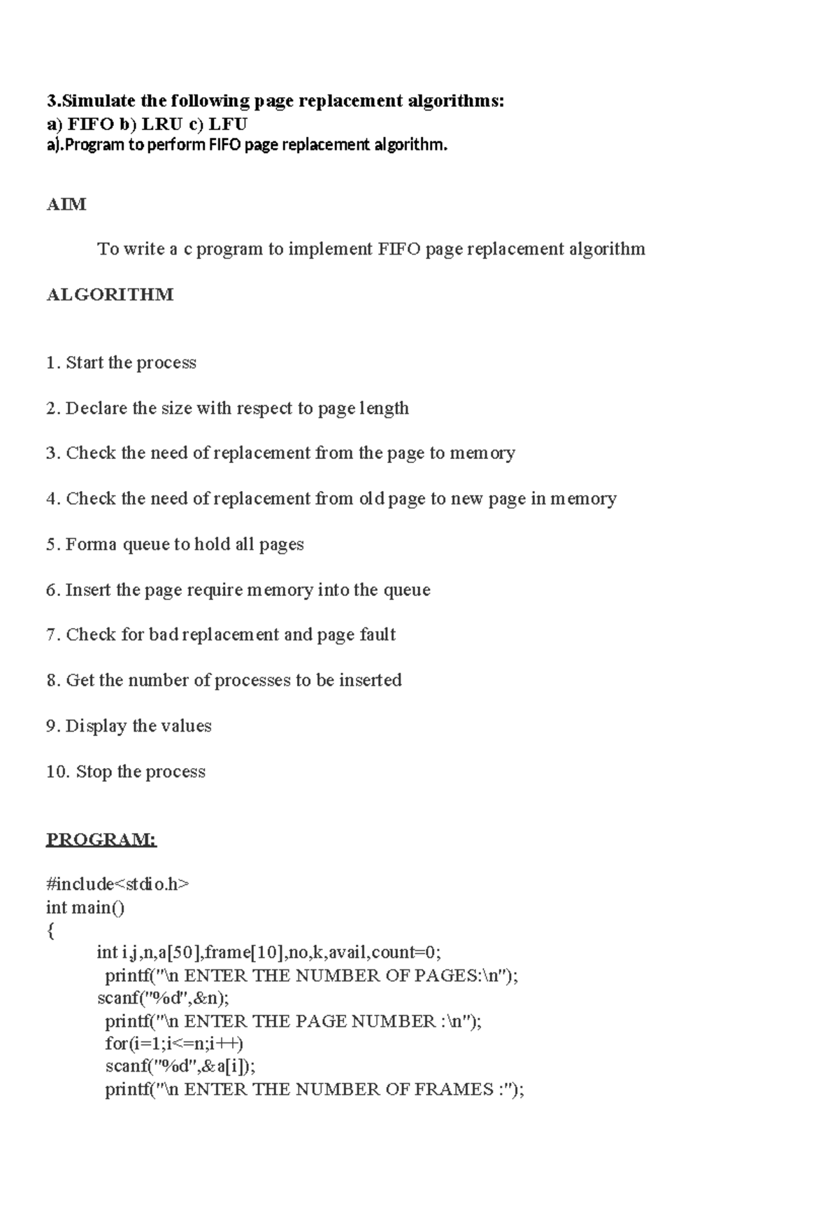 3. Simulating FIFO, LRU, and LFU Page Replacement Algorithms - Studocu