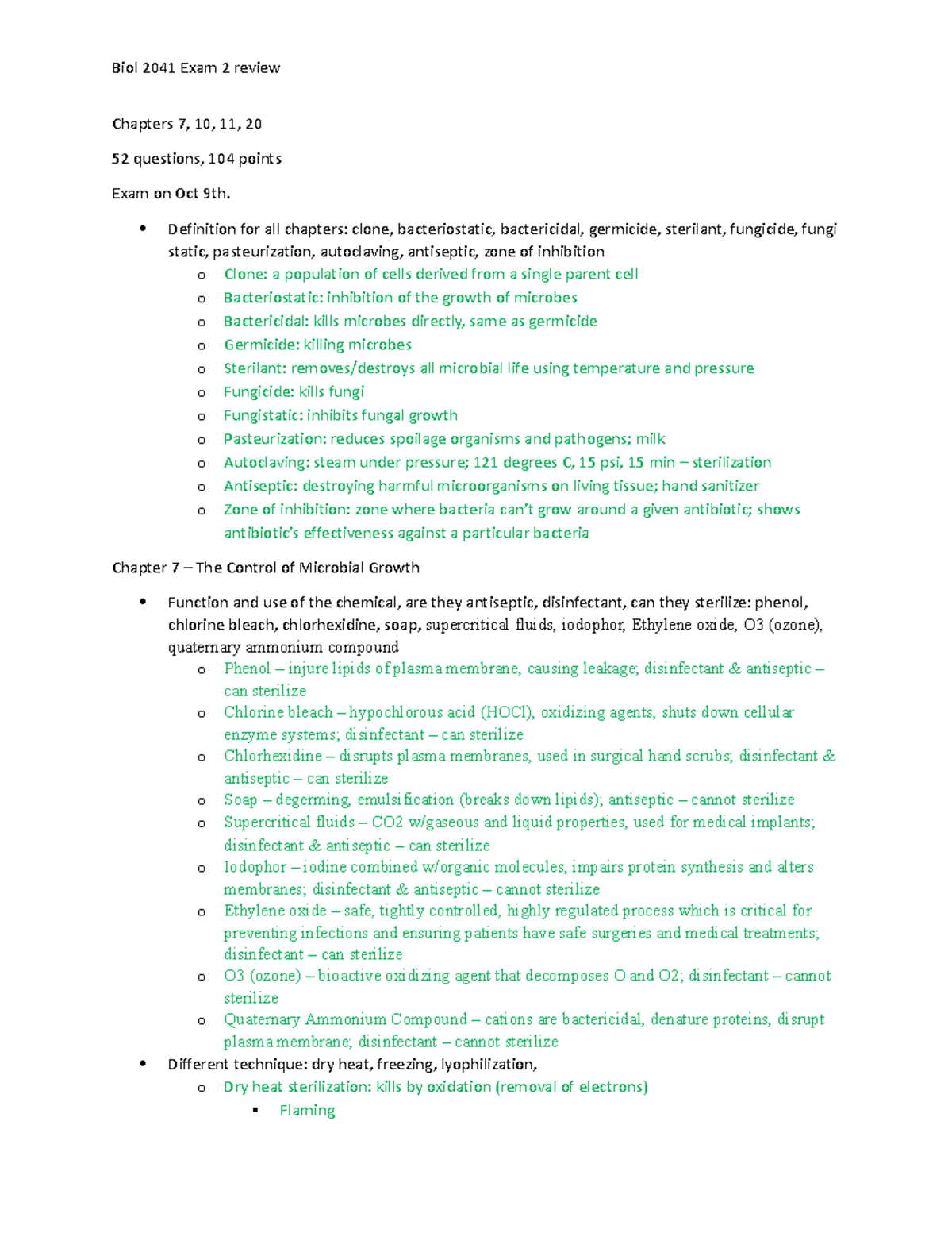 BIOL 2041 Midterm Exam 2 Review: Key Concepts & Study Guide - Studocu