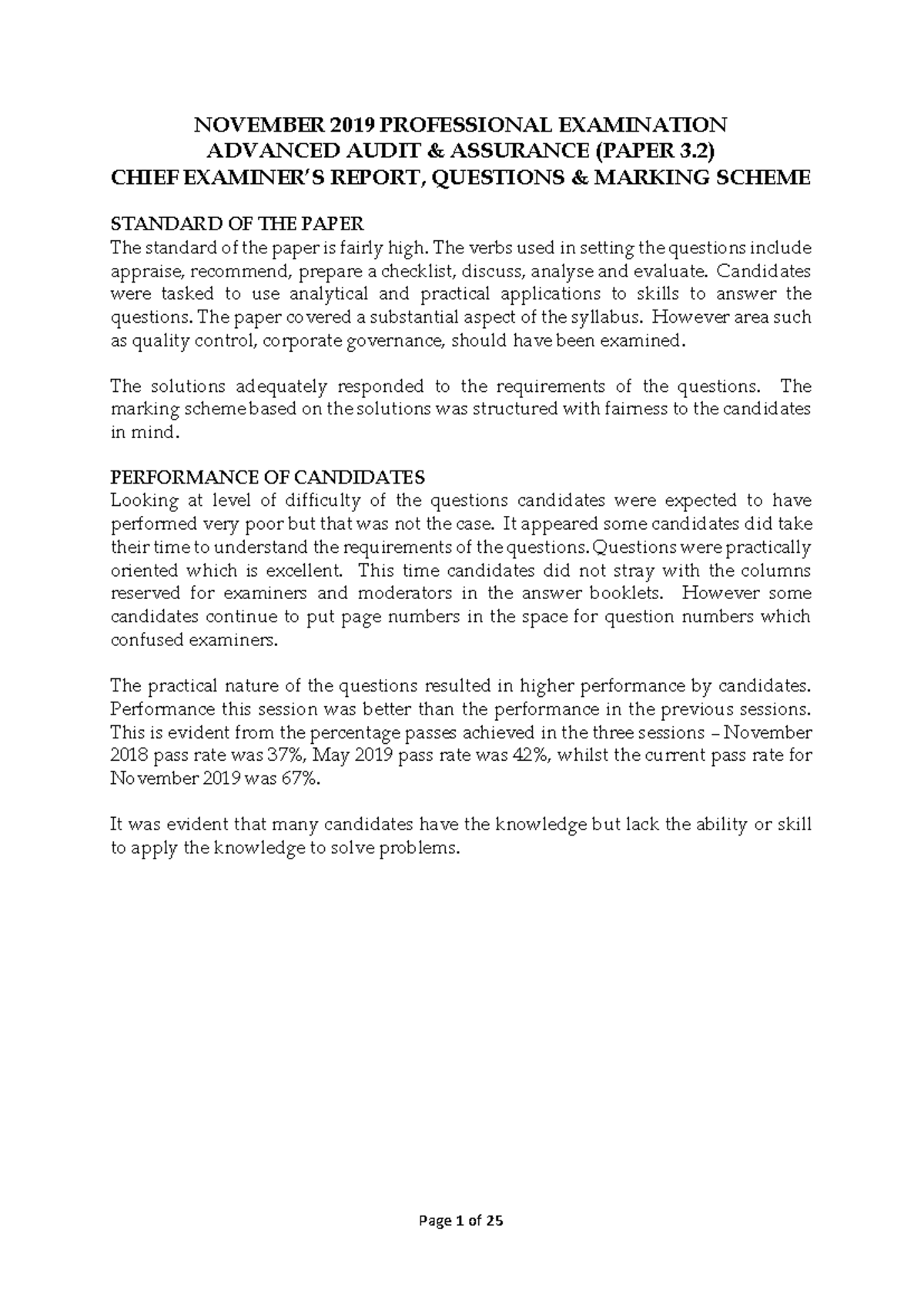 Advanced Audit Assurance Paper 3 - NOVEMBER 2019 PROFESSIONAL ...