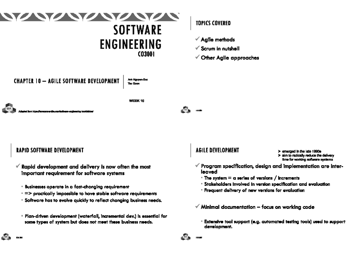 C03001 CH10 Agile Software Development: Scrum & Methods Overview - Studocu
