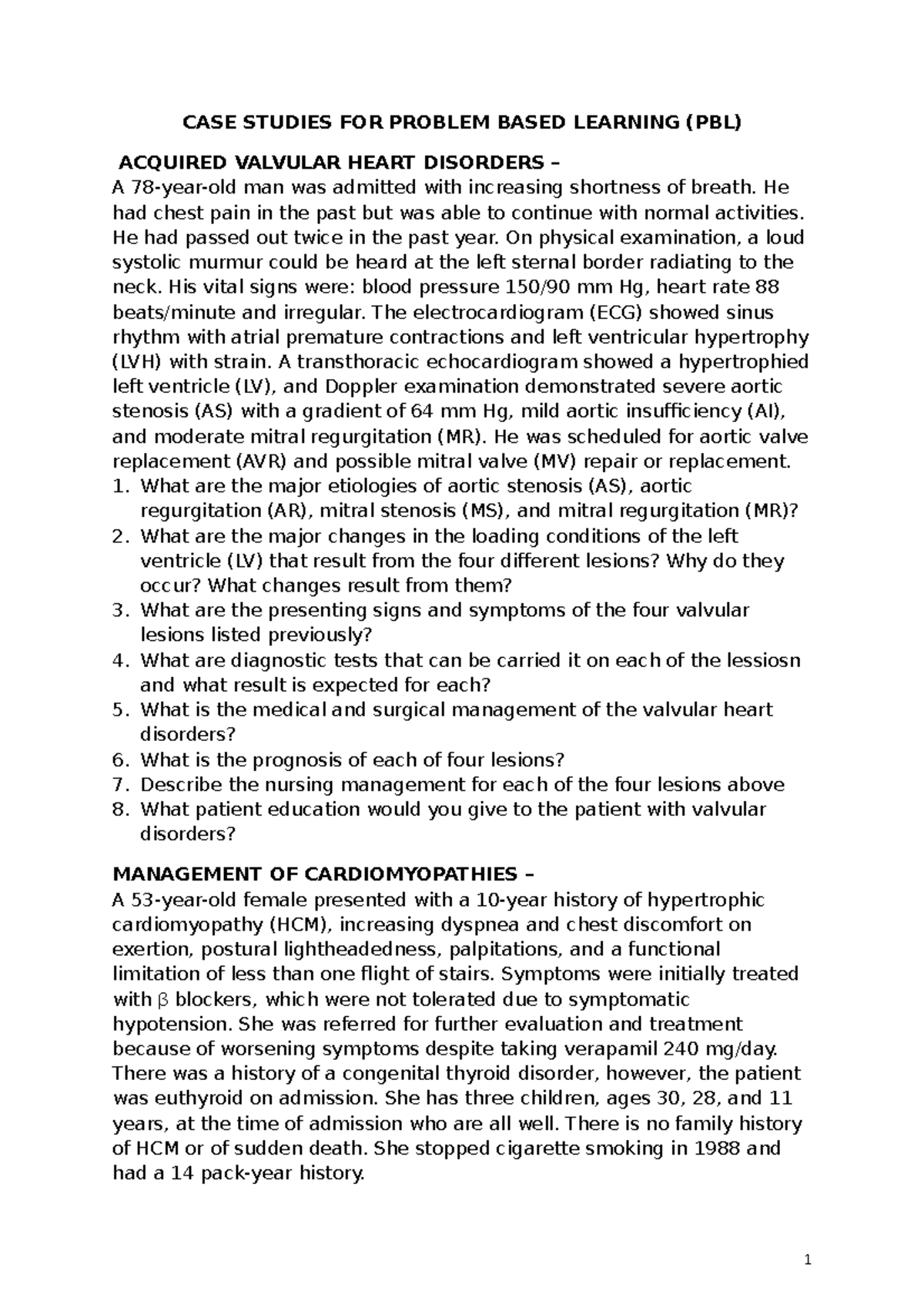 CASE Studies FOR Problem Based Learning - CASE STUDIES FOR PROBLEM BASED LEARNING (PBL) ACQUIRED ...